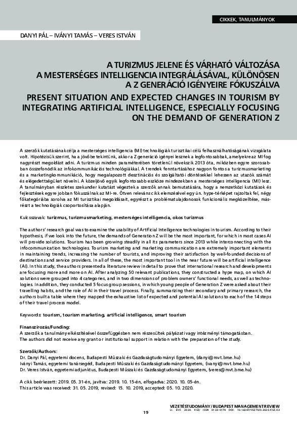 (PDF) A turizmus jelene és várható változása a mesterséges ...