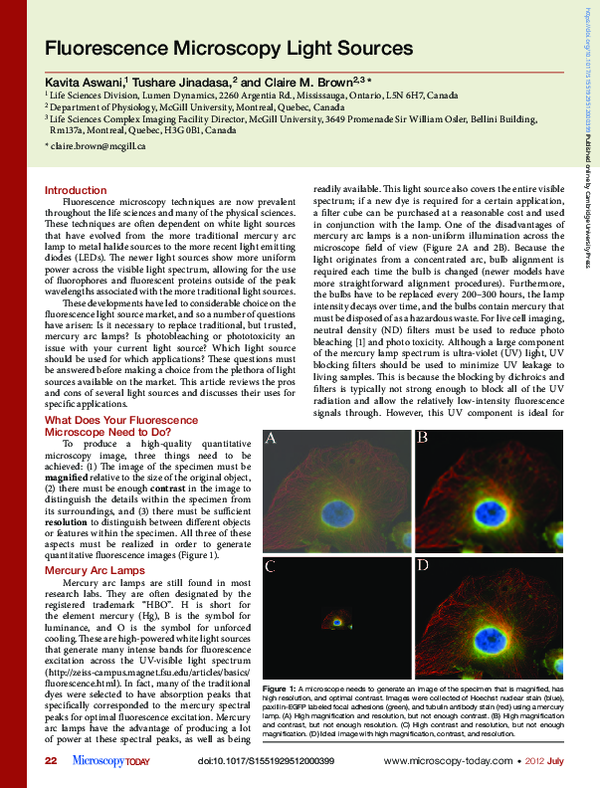 (PDF) Fluorescence Microscopy Light Sources