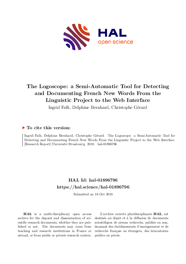 (PDF) The Logoscope: a Semi-Automatic Tool for Detecting and Documenting French New Words From ...