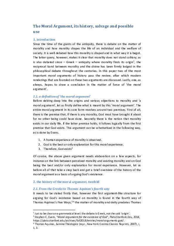 (PDF) The Moral Argument, its history, salvage and possible use.