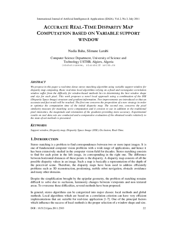 Pdf Accurate Real Time Disparity Map Computation Based On Variable Support Window