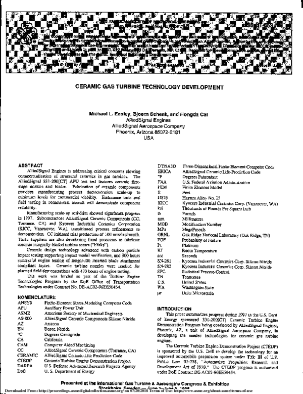 (PDF) Ceramic Gas Turbine Technology Development