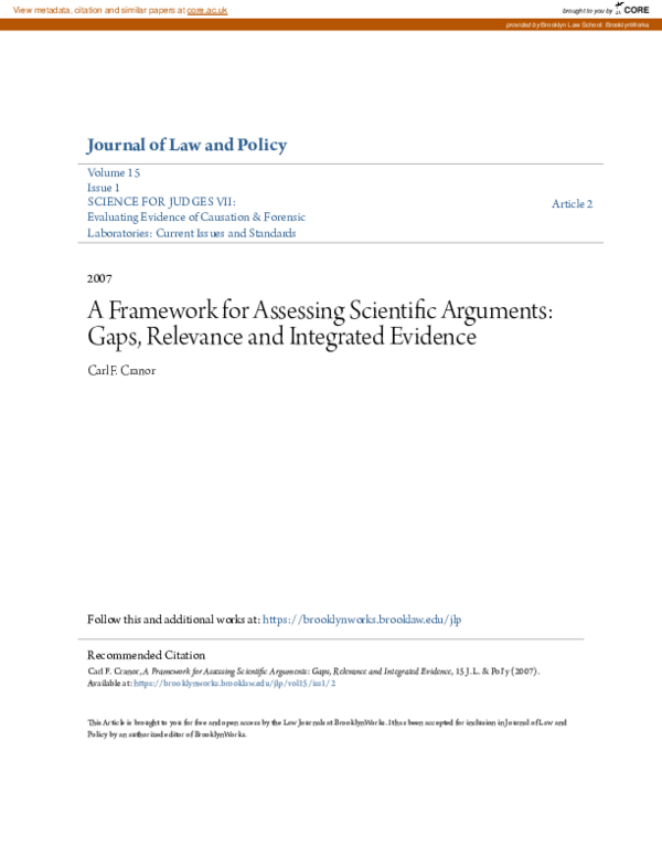(PDF) Framework for Assessing Scientific Arguments: Gaps, Relevance and Integrated Evidence, A ...