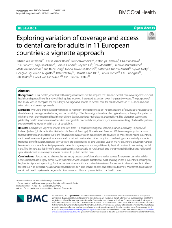 (PDF) Exploring Variation of Coverage and Access to Dental Care for ...