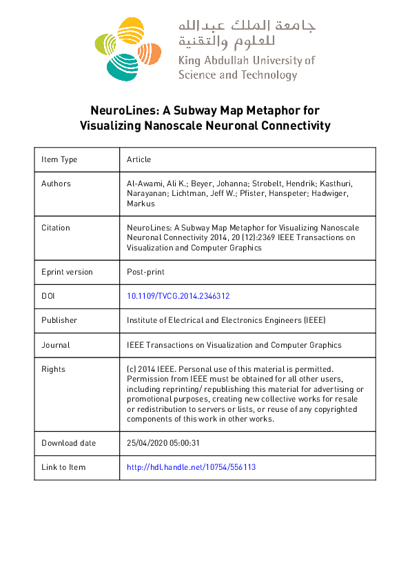(PDF) NeuroLines: A Subway Map Metaphor for Visualizing Nanoscale Neuronal Connectivity | Bobby ...