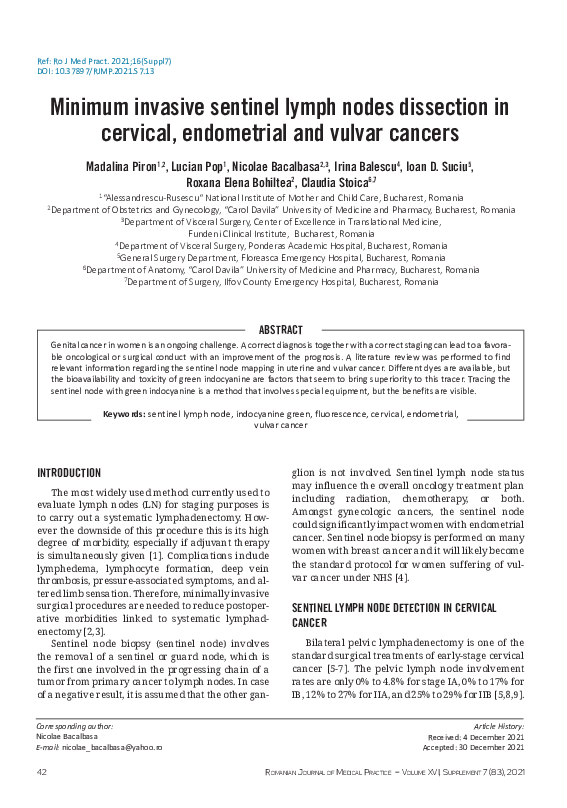 (PDF) Minimum invasive sentinel lymph nodes dissection in cervical ...