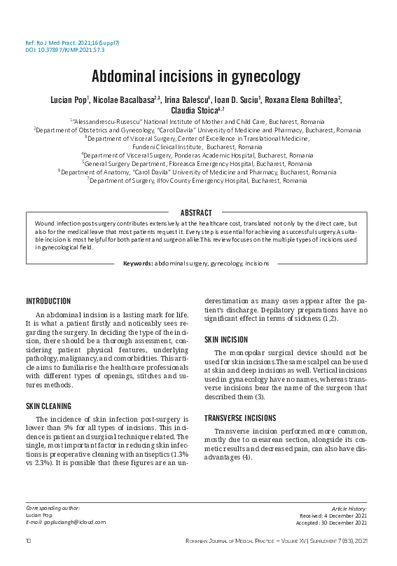 (PDF) Abdominal incisions in gynecology