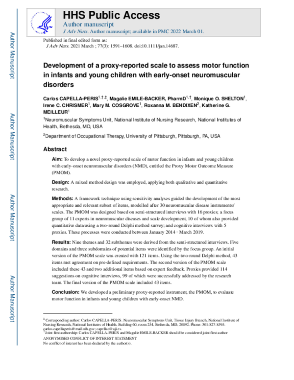 (PDF) Development of a proxy‐reported scale to assess motor function in ...