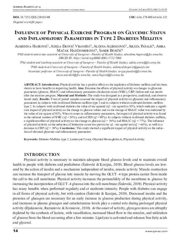 (PDF) Influence of Physical Exercise Program on Glycemic Status and Inflammatory Parameters in ...