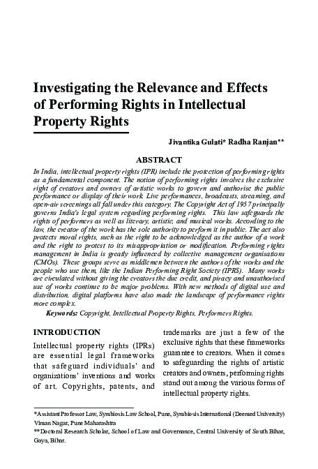(PDF) Investigating the Relevance and Effects of Performing Rights in ...