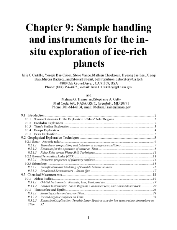 (PDF) Chapter 9 Sample Handling and Instruments for the In Situ Exploration of Ice-Rich Planets