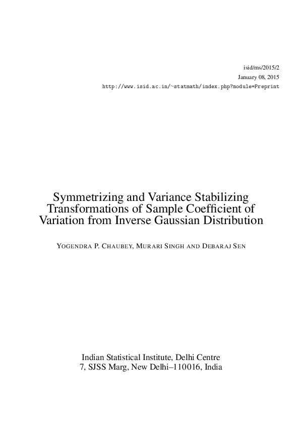 (PDF) Symmetrizing and Variance Stabilizing Transformations of Sample Coefficient of Variation ...