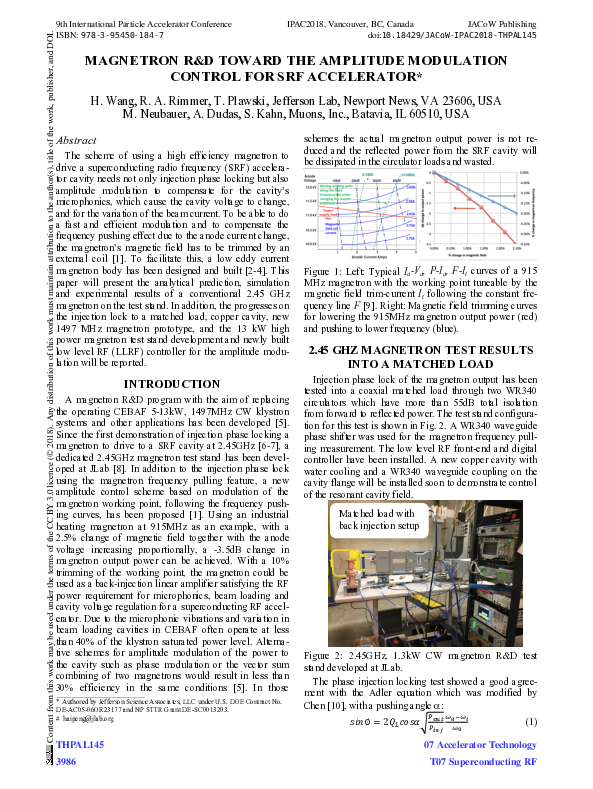 (PDF) Magnetron R&D toward the Amplitude Modulation Control for SRF ...