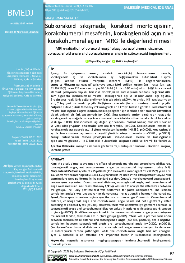(PDF) MRI evaluation of coracoid morphology, coracohumeral distance ...