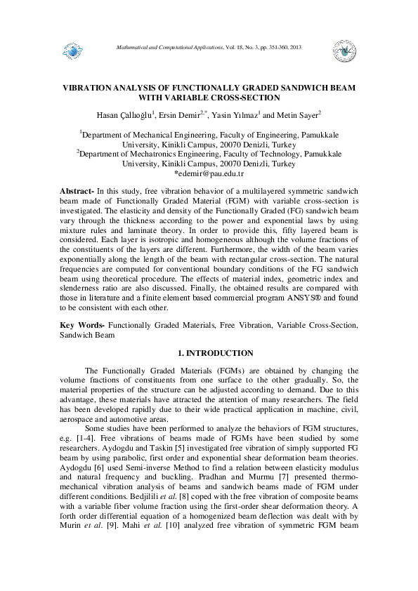 (PDF) Vibration Analysis of Functionally Graded Sandwich Beam with Variable Cross-Section