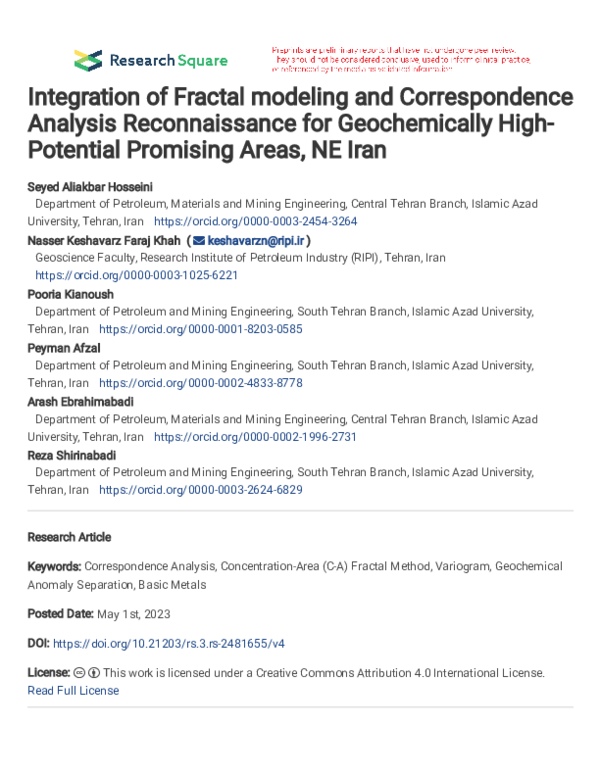 (PDF) Integration of Fractal modeling and Correspondence Analysis Reconnaissance for ...
