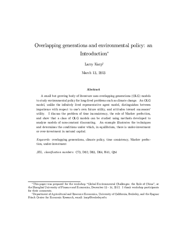(PDF) Overlapping Generations and Environmental Policy: An Introduction