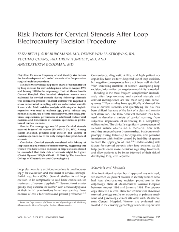 (PDF) Risk Factors for Cervical Stenosis After Loop Electrocautery ...