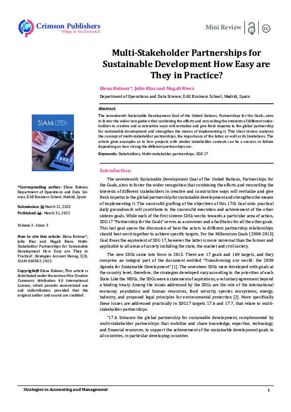 (PDF) Multi-Stakeholder Partnerships for Sustainable Development How ...