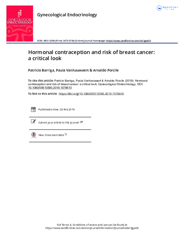 (PDF) Hormonal contraception and risk of breast cancer: a critical look