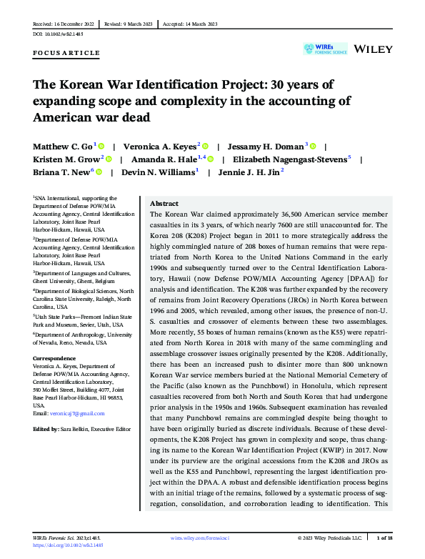 (PDF) The Korean War Identification Project: 30 Years of Expanding ...