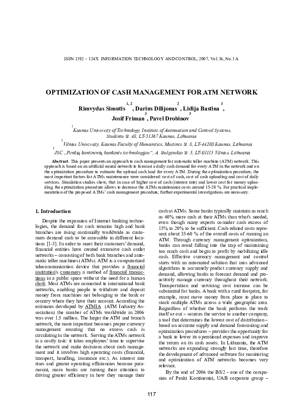 (PDF) Optimization of Cash Management for Atm Network