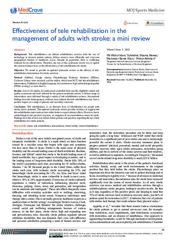 (PDF) Effectiveness of tele rehabilitation in the management of adults ...