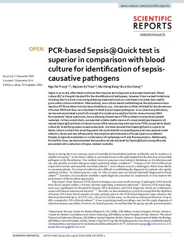 (PDF) PCR-based Sepsis@Quick test is superior in comparison with blood ...