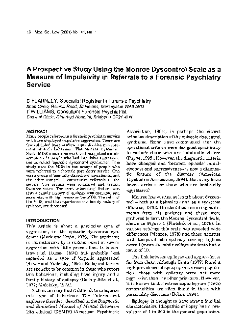 (PDF) A Prospective Study Using the Monroe Dyscontrol Scale as a ...