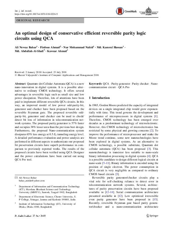 (PDF) An optimal design of conservative efficient reversible parity ...