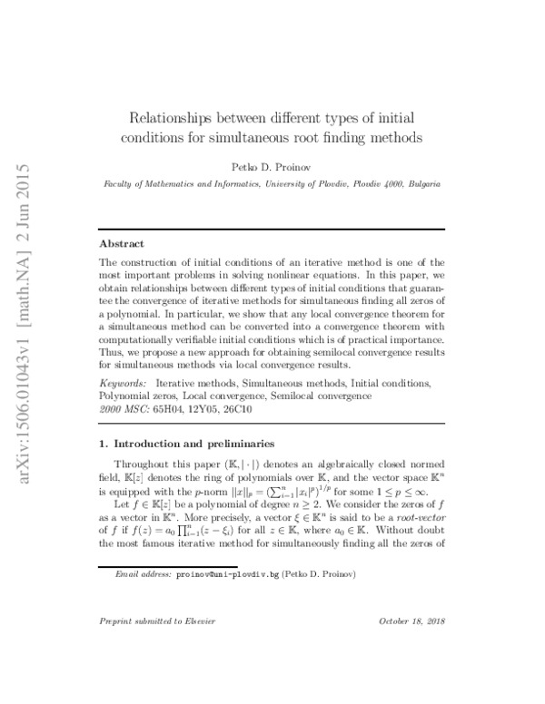 (PDF) Relationships between different types of initial conditions for simultaneous root finding ...