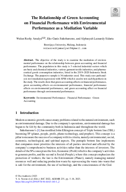 (PDF) The Relationship of Green Accounting on Financial Performance with Environmental ...