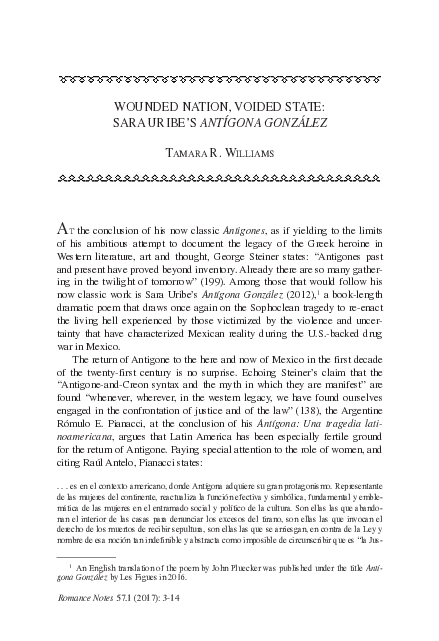 (PDF) Wounded Nation, Voided State: Sara Uribe’s Antígona González