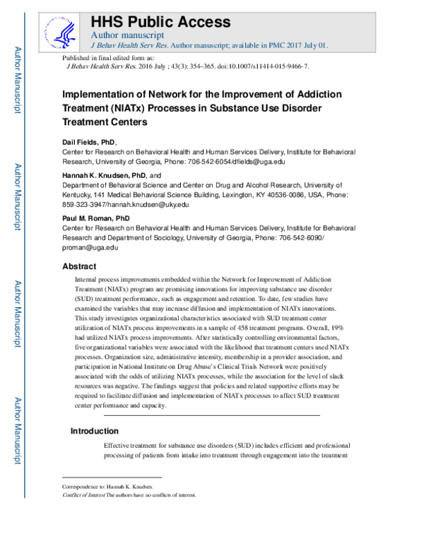 (PDF) Implementation of Network for the Improvement of Addiction ...