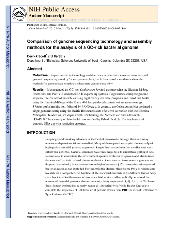 (PDF) Comparison of Genome Sequencing Technology and Assembly Methods ...