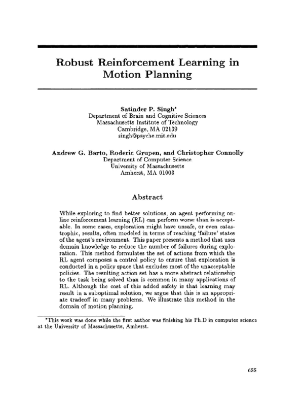 (PDF) Robust Reinforcement Learning in Motion Planning