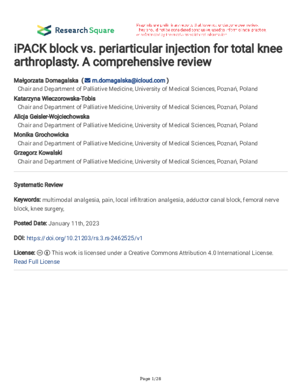 (PDF) iPACK block vs. periarticular injection for total knee ...