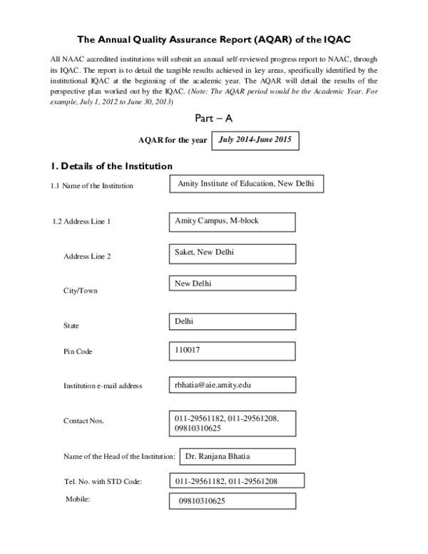 (PDF) The Annual Quality Assurance Report (AQAR) of the IQAC