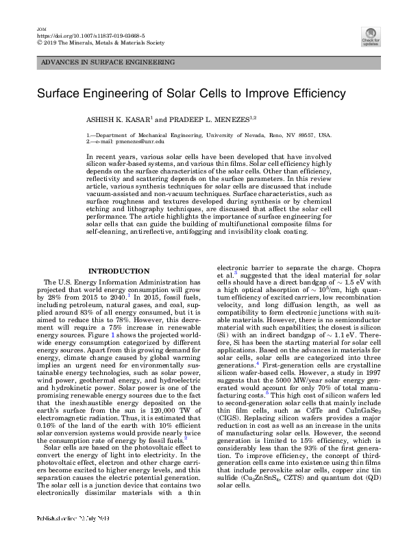 (PDF) Surface Engineering of Solar Cells to Improve Efficiency
