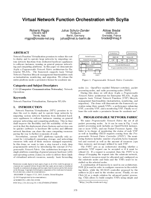 Pdf Virtual Network Function Orchestration With Scylla Abbas Bradai