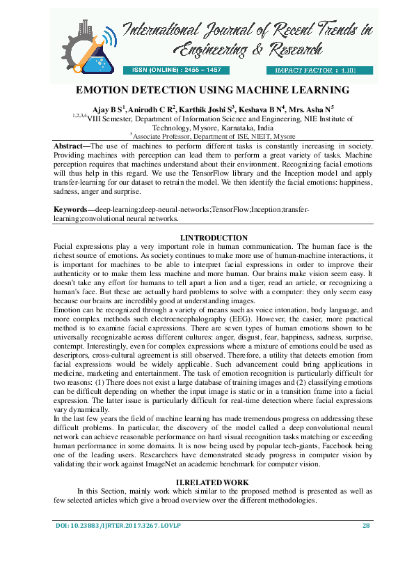 Pdf Emotion Detection Using Machine Learning