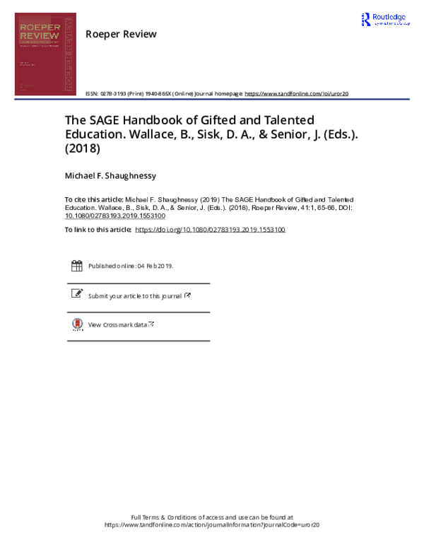 (PDF) The SAGE Handbook of Gifted and Talented Education