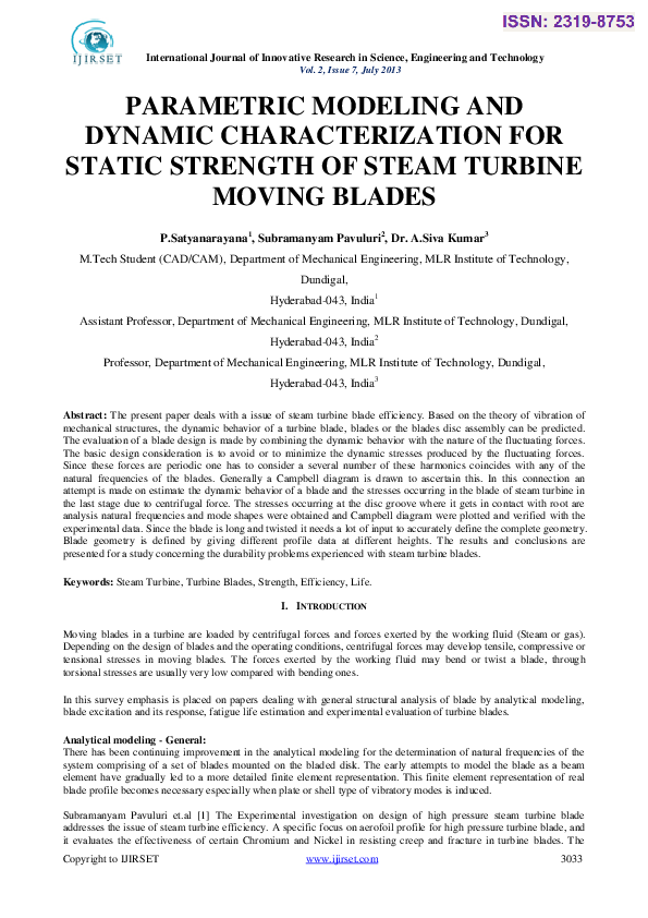 (PDF) Parametric Modeling and Dynamic Characterization Forstatic Strength of Steam Turbine ...