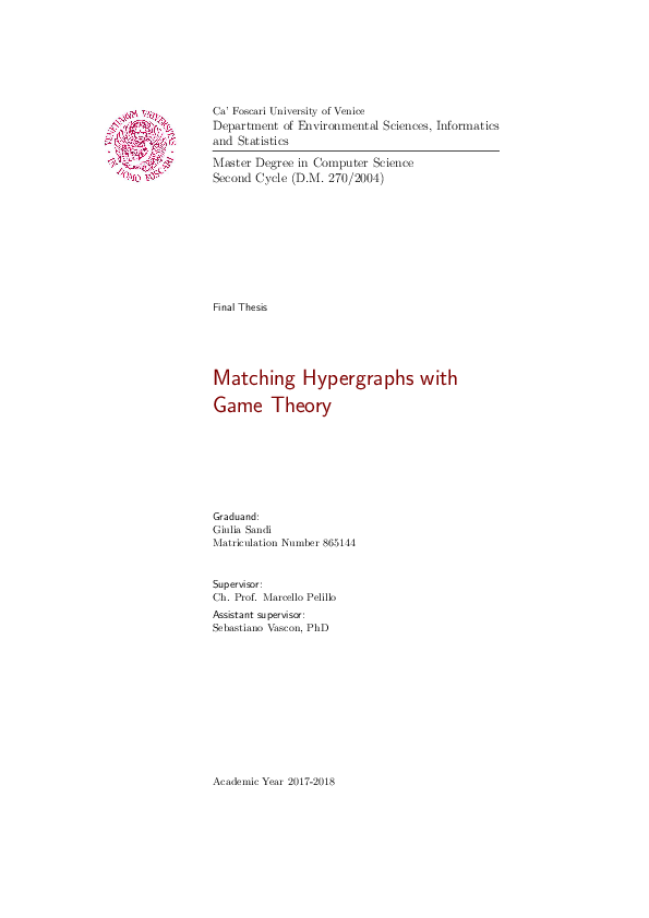 (PDF) Game Theory Approaches for Hypergraph Matching