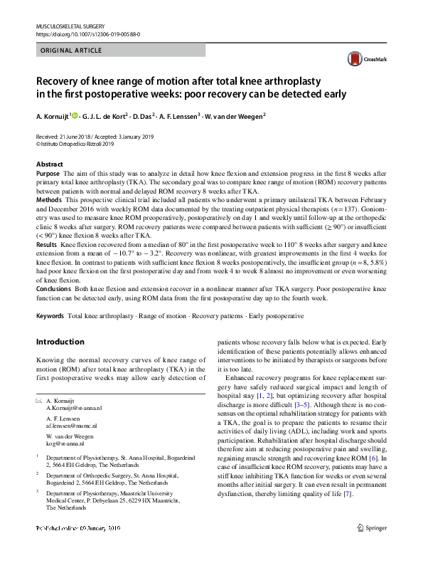 (PDF) Recovery of knee range of motion after total knee arthroplasty in ...