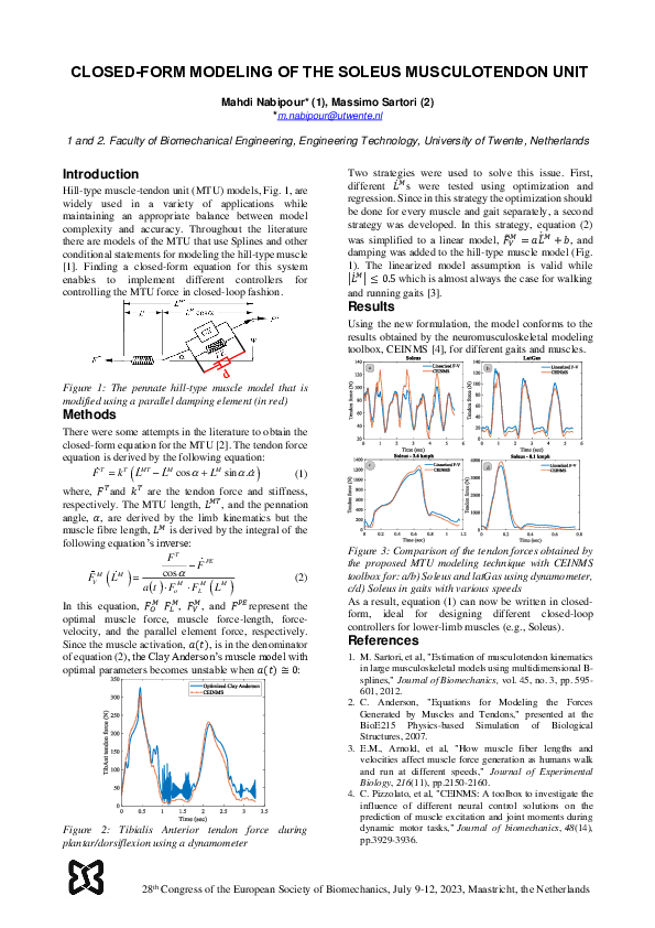 (PDF) Closed-Form Modeling of the Soleus Musculotendon Unit