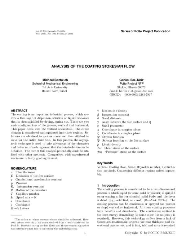 (PDF) Analysis of the Coating Stokesian Flow