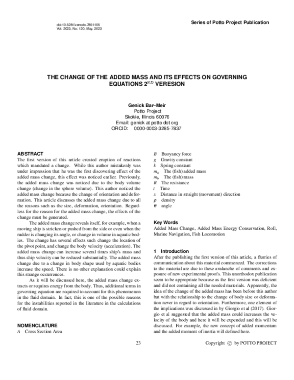 (PDF) The Change of The Added Mass and Its Effects on Governing ...