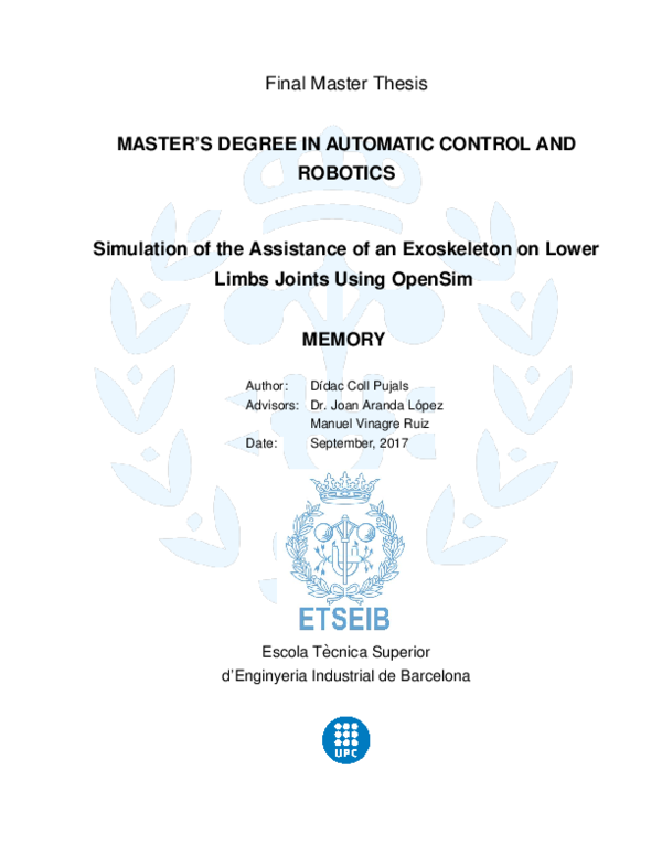 (PDF) Simulation of the assistance of an exoskeleton on lower limbs ...