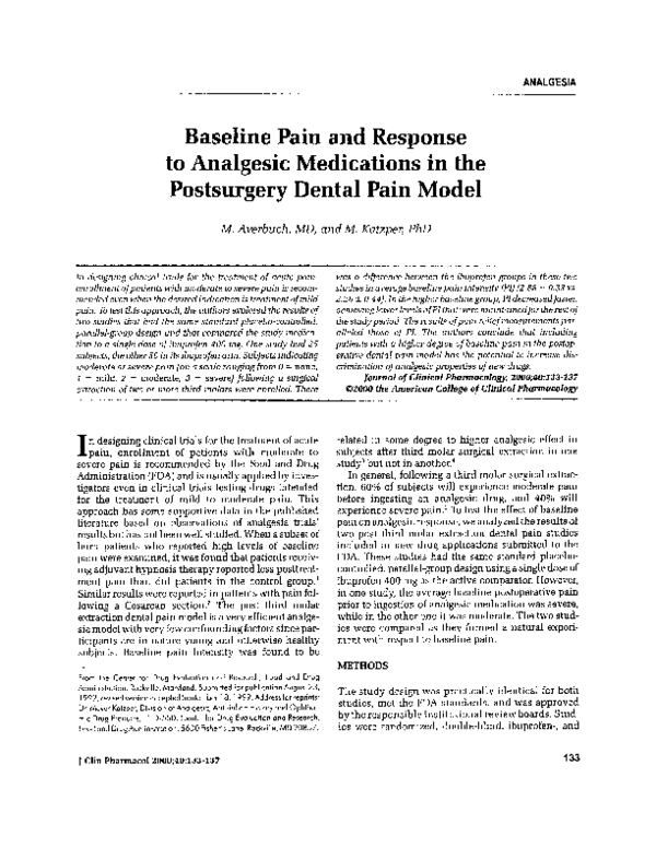 (PDF) Baseline Pain and Response to Analgesic Medications in the ...